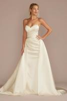 China Fashionable Sweetheart Neckline Ruffles Sheath Mermaid Zipper Sweep Train Ruched Removable Overskirt Ivory Wedding Dress for sale