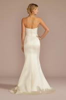 China Fashionable Sweetheart Neckline Ruffles Sheath Mermaid Zipper Sweep Train Ruched Removable Overskirt Ivory Wedding Dress for sale