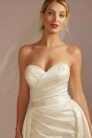 China Fashionable Sweetheart Neckline Ruffles Sheath Mermaid Zipper Sweep Train Ruched Removable Overskirt Ivory Wedding Dress for sale