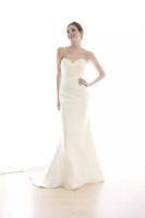China Fashionable Sweetheart Neckline Ruffles Sheath Mermaid Zipper Sweep Train Ruched Removable Overskirt Ivory Wedding Dress for sale