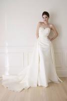 China Fashionable Sweetheart Neckline Ruffles Sheath Mermaid Zipper Sweep Train Ruched Removable Overskirt Ivory Wedding Dress for sale