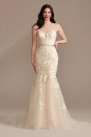 China Exquisite Strapless Lace Applique Plunging Sweetheart Neckline Chapel Train Zipper Sheath Mermaid Ivory Tulle Wedding Dr for sale