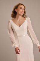 China Modern Long Sleeve V-neck Mermaid Sweep Train Custom-made Size Zipper Sheath Ivory Satin Wedding Dress for sale
