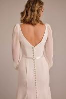 China Modern Long Sleeve V-neck Mermaid Sweep Train Custom-made Size Zipper Sheath Ivory Satin Wedding Dress for sale
