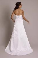 China Modern Beaded Ruffles Sweetheart A-line Lace-up Sweep Train Removable Cap Sleeve White Satin Wedding Dress for sale