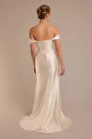 China Strapless Sheath Mermaid Hand-pleated Sweep Train Zipper Removable Off-the-shoulder Split Slit Ivory Satin Wedding Dress for sale