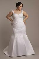China Beautiful Beaded Appliques Strapless Sheath Mermaid Chapel Train Removable Cap Sleeve Zipper White Satin Wedding Dress for sale