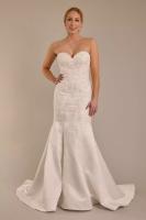 China Beautiful Beaded Appliques Strapless Sheath Mermaid Chapel Train Removable Cap Sleeve Zipper White Satin Wedding Dress for sale