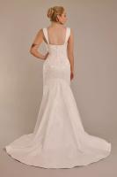 China Beautiful Beaded Appliques Strapless Sheath Mermaid Chapel Train Removable Cap Sleeve Zipper White Satin Wedding Dress for sale