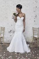 China Beautiful Beaded Appliques Strapless Sheath Mermaid Chapel Train Removable Cap Sleeve Zipper White Satin Wedding Dress for sale
