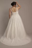China Plus Size V-neck Beaded Empire Spaghetti Strap Applique Lace-up Chapel Train Ivory Tulle Tank Ball Gown Wedding Dress for sale