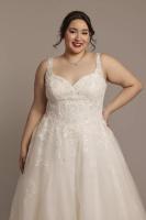 China Plus Size V-neck Beaded Empire Spaghetti Strap Applique Lace-up Chapel Train Ivory Tulle Tank Ball Gown Wedding Dress for sale