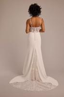 China Sexy Mermaid Appliques Sweep Train Zipper Split Slit Sheath Spaghetti Strap Ivory Stretch Satin Wedding Dress for sale