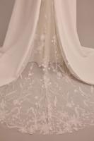 China Sexy Mermaid Appliques Sweep Train Zipper Split Slit Sheath Spaghetti Strap Ivory Stretch Satin Wedding Dress for sale