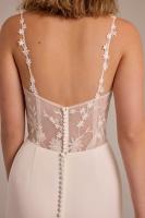 China Sexy Mermaid Appliques Sweep Train Zipper Split Slit Sheath Spaghetti Strap Ivory Stretch Satin Wedding Dress for sale