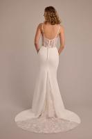 China Sexy Mermaid Appliques Sweep Train Zipper Split Slit Sheath Spaghetti Strap Ivory Stretch Satin Wedding Dress for sale