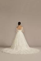China Romantic Appliqued Illusion Long Sleeve Round Neckline A-line Cathedral Train Ivory Lace Wedding Dress for sale
