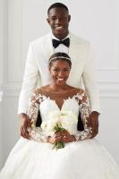 China Romantic Appliqued Illusion Long Sleeve Round Neckline A-line Cathedral Train Ivory Lace Wedding Dress for sale