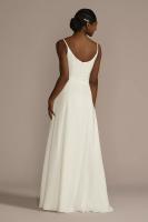 China Modern Split Slit Ruffles Cowl Neck Scoop Back A-line Back Zipper Spaghetti Strap Plus Size White Satin Wedding Dress for sale