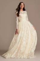 China Stunning Beaded Scalloped Lace Appliqued Ruffles A-line Chapel Train Zipper Long Sleeve Ivory Tulle Wedding Dress for sale