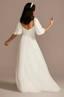 China Perfect Bubble Sleeve Ruffles Empire V-neck Low Back Zipper Sweep Train White Georgette Wedding Dress for sale