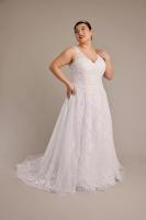 China Stunning Sequins And Beads Allover Beaded Tank Straps A-line Chapel Train Plus Size V-neck White Lace Wedding Dress for sale