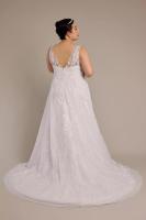 China Stunning Sequins And Beads Allover Beaded Tank Straps A-line Chapel Train Plus Size V-neck White Lace Wedding Dress for sale