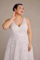 China Stunning Sequins And Beads Allover Beaded Tank Straps A-line Chapel Train Plus Size V-neck White Lace Wedding Dress for sale