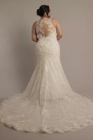 China Elegant Appliques Lace Cathedral Train Zipper Plunging Illusion Neckline Tank Mermaid Plus Size Ivory Wedding Dress for sale