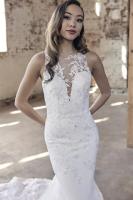 China Elegant Appliques Lace Cathedral Train Zipper Plunging Illusion Neckline Tank Mermaid Plus Size Ivory Wedding Dress for sale