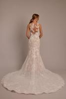 China Elegant Appliques Lace Cathedral Train Zipper Plunging Illusion Neckline Tank Mermaid Plus Size Ivory Wedding Dress for sale