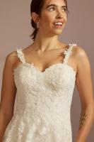 China Stunning Applique A-line Sweetheart Removable Straps Chapel Train Lace-up White Tulle Wedding Dress for sale