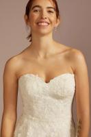 China Stunning Applique A-line Sweetheart Removable Straps Chapel Train Lace-up White Tulle Wedding Dress for sale