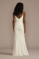 China Modern Custom-made Size Ruched V-neck Spaghetti Strap Sheath Zipper Mermaid White Satin Wedding Dress for sale