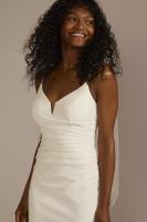 China Modern Custom-made Size Ruched V-neck Spaghetti Strap Sheath Zipper Mermaid White Satin Wedding Dress for sale