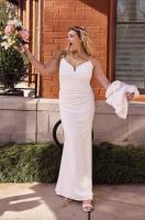 China Modern Custom-made Size Ruched V-neck Spaghetti Strap Sheath Zipper Mermaid White Satin Wedding Dress for sale