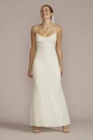 China Sexy Boat Neckline Beaded Sheath Zipper Appliqued Spaghetti Strap Mermaid White Tulle Wedding Dress for sale