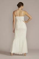 China Sexy Boat Neckline Beaded Sheath Zipper Appliqued Spaghetti Strap Mermaid White Tulle Wedding Dress for sale