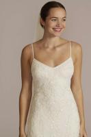 China Sexy Boat Neckline Beaded Sheath Zipper Appliqued Spaghetti Strap Mermaid White Tulle Wedding Dress for sale