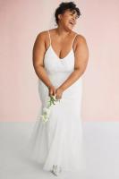 China Sexy Boat Neckline Beaded Sheath Zipper Appliqued Spaghetti Strap Mermaid White Tulle Wedding Dress for sale