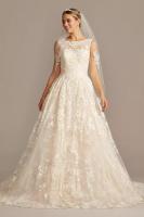 China Stunning Beaded Chapel Train Zipper Pleated Scalloped Appliqued Tulle Ball Gown White Lace Wedding Dress for sale
