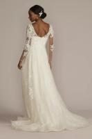 China Stunning A-line Round Neckline Long Sleeve Appliques Lace Sweep Train Zipper Church Illusion White Organza Wedding Dress for sale