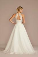 China Embellished Sparkle Illusion Keyhole Back Sweep Train Back Zipper Embellished Halter Neck A-line White Organza Wedding D for sale