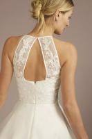 China Embellished Sparkle Illusion Keyhole Back Sweep Train Back Zipper Embellished Halter Neck A-line White Organza Wedding D for sale
