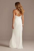China Sleek Sheath Figure-flattering Draping Ruching Spaghetti Straps V-neckline  Slit Side Zipper White Chiffon Wedding Dress for sale