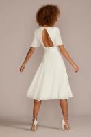 China Timeless Zipper Flutter Short Sleeve Empire V-neck Open Keyhole Back A-line White Chiffon Midi-length Wedding Dress for sale