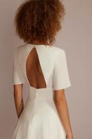 China Timeless Zipper Flutter Short Sleeve Empire V-neck Open Keyhole Back A-line White Chiffon Midi-length Wedding Dress for sale