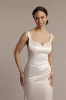 China Luxe Tank Straps Sheath Sweetheart Neckline Sweep Train Side Zipper White Satin Wedding Dress With Cowl Back for sale