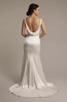 China Luxe Tank Straps Sheath Sweetheart Neckline Sweep Train Side Zipper White Satin Wedding Dress With Cowl Back for sale