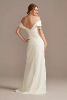 China Simply Elegant V-neck Customized Size Zipper Ruffles Off-the-shoulder Sheath White Satin Wedding Dress for sale